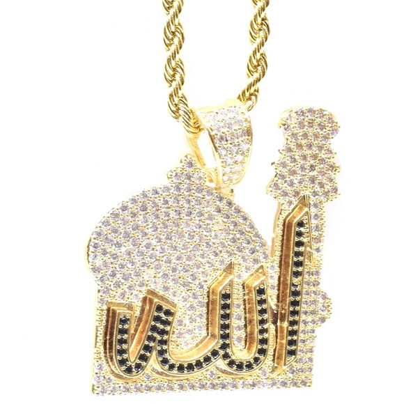 Accessories | 14k Gold Diamond Iced Out Arabic Allah Charm Chain | Poshmark